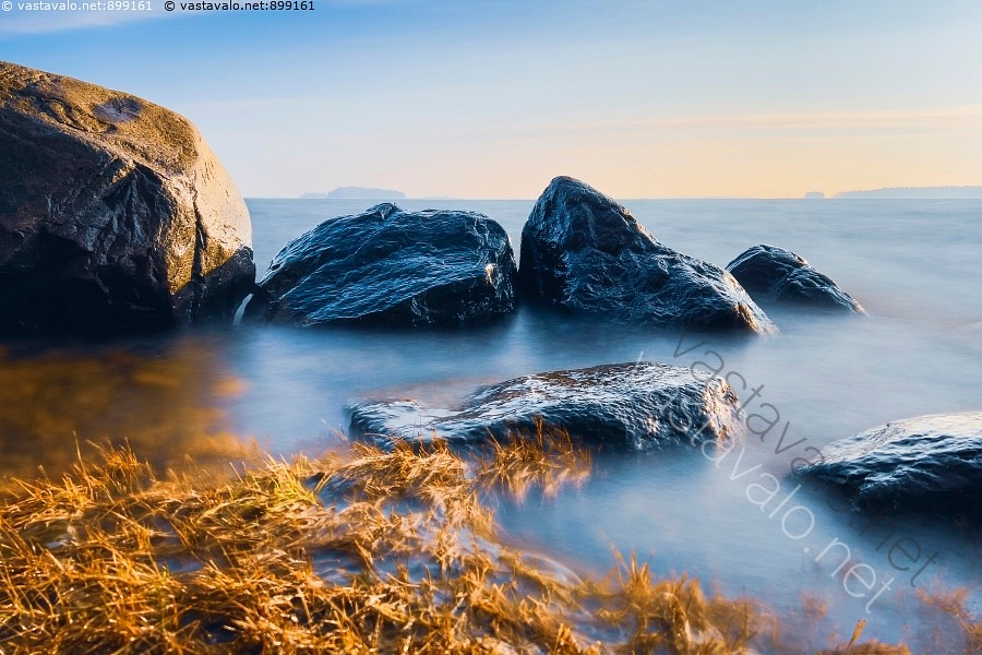 Kuva: Rantakivikko ja heiniä - meri kivi kivikko rantakivikko lohkare ...