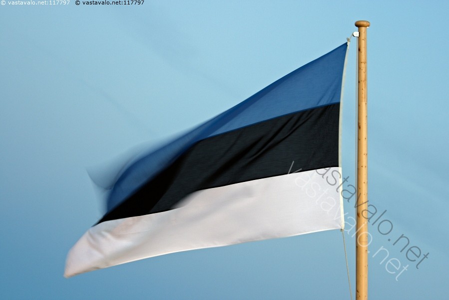 Kuva: Liputuskysymys - lipputanko Viron Eestin lippu tuulessa liehuu ...