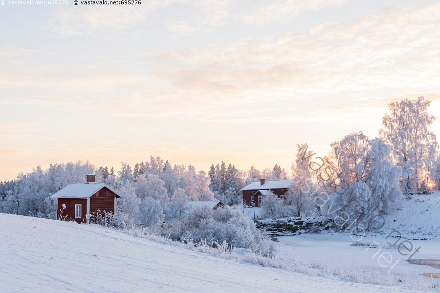 Kuva: Talvinen maalaismaisema - Nautelankoski auringonlasku kuura ...