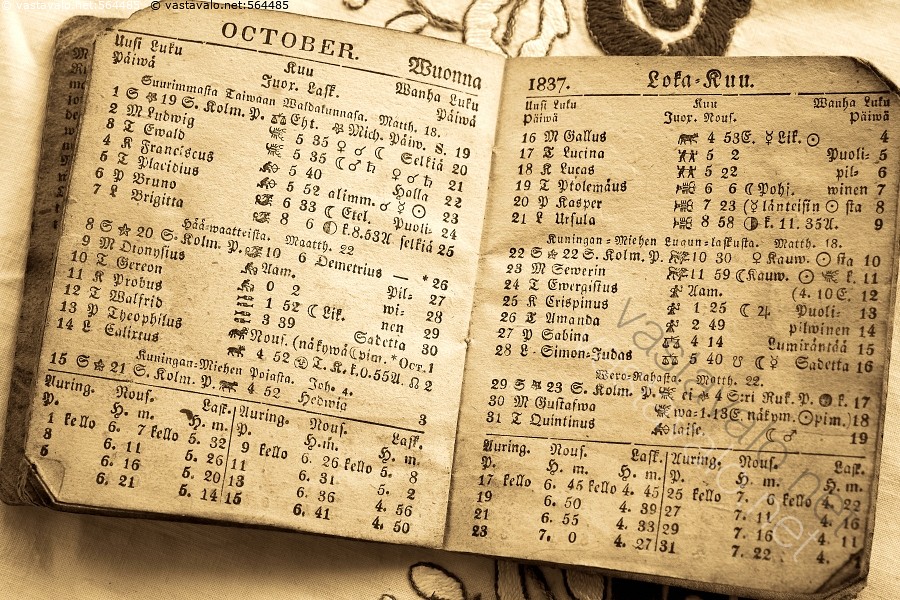Kuva: Lokakuu 1837 - almanakka allakka hyvin vanha 1800-luku ...